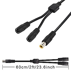 GINTOOYUN DC7909 Y Splitter Adapter Cable 14AWG DC 8mm 1 Male to 2 Female Power Cord for Portable Power Station, Solar Panel, Solar Power Bank,etc(60CM 2FT) Black
