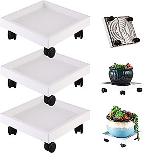 3 Pack Square Plant Caddy with Wheels Rolling Plant Stand with Wheels 12 Inch Plant Dolly Heavy Duty Large Potted Plant Mover with Casters for Indoor and Outdoor, White