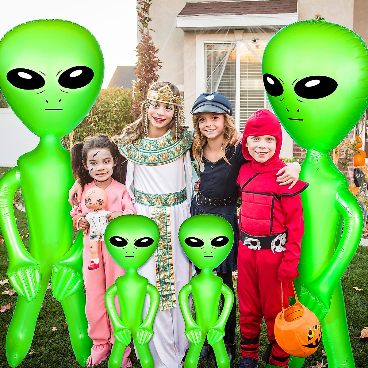 4 Pieces 63 Inch 35 Inch Inflate Alien Jumbo Alien Giant Inflatable Alien Blow up Alien Inflate Toy for Party Decorations, Birthday, Halloween, Alien Theme Party (Green)