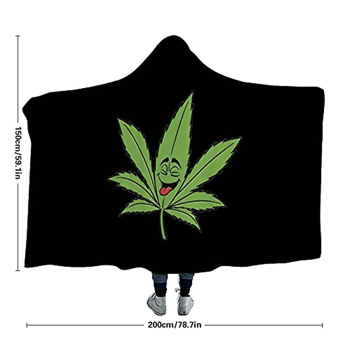 Pot Leaves Weed Wearable Hooded Blanket Soft Cloak for Watch Tv Sofa Bed Napping 60"x80"