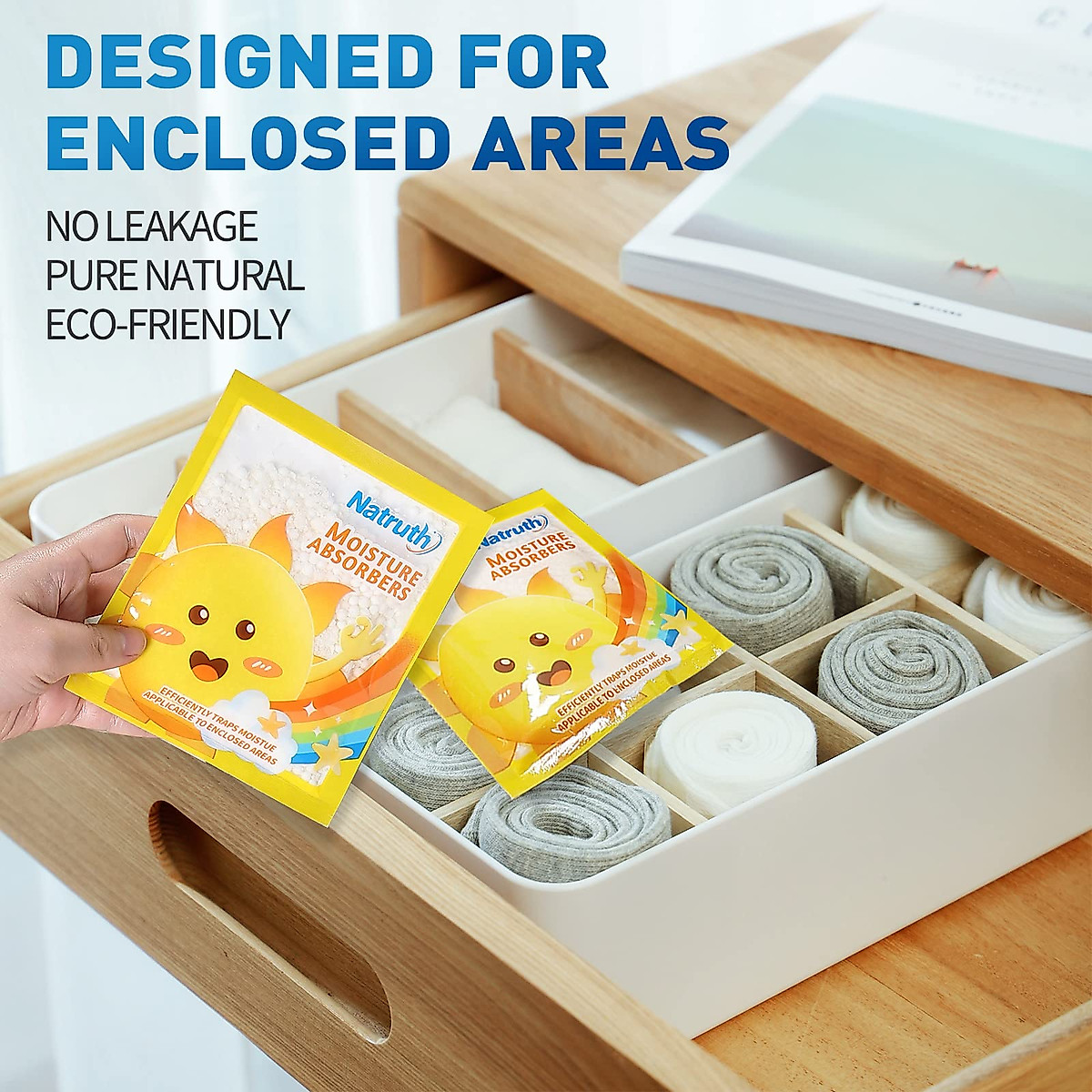 NATRUTH 12-PACK Moisture Absorber Bags with Lavender, Drawer Dehumidifier Home Desiccant Small Bag Use for medicine boxes, underwear boxes, Eliminates Odors, Closet Dehumidifier Bags for Small spaces