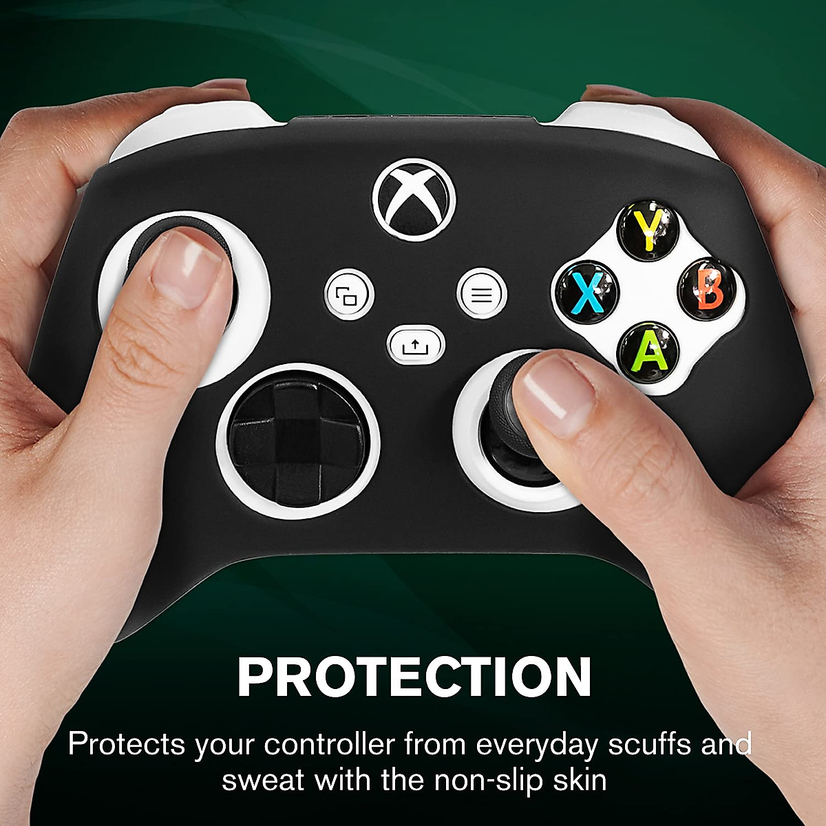 Fosmon Non-Slip Skin Protective Case Cover Compatible with Xbox Series X/S Controller (2 Pack - Black), Sweat Proof Silicone Rubber Gel Skin with 8 Thumb Grips Analog Cap