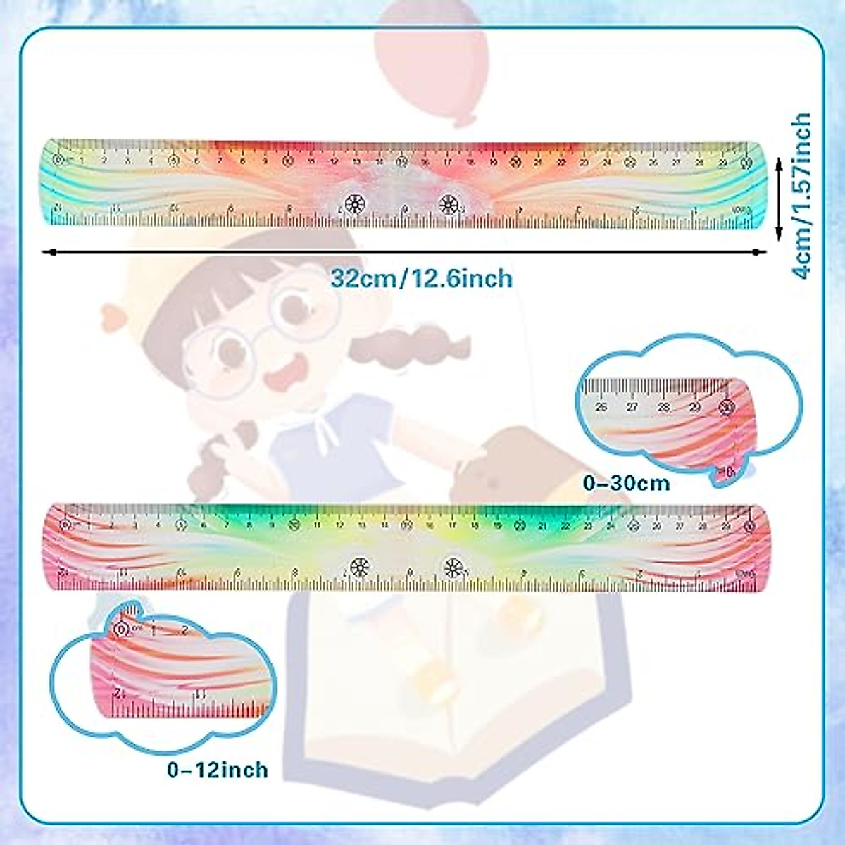 Grevosea 2 Pieces Rulers for Kids, Flexible Ruler Plastic Ruler 12 Inch Ruler with Centimeters and Inches Soft Bendable Ruler Shatterproof Straight Edge Ruler for School Classroom Office (Yellow)