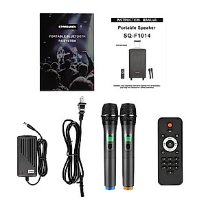 Karaoke Machine Speaker Pa System with 10Inch Woofer Professional Party Speaker with 2 UHF Wireless Mics and Remote Control, AUX/USB/SD/Guitar Input for Party, DJ and Outdoor Activities QX-1014