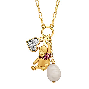 Disney Winnie the Pooh Necklace 18-Inch - Flash-Plated Necklace with Cubic Zirconia Heart, Cultured Freshwater Pearl, and Winnie the Pooh Charm - Winnie the Pooh Jewelry