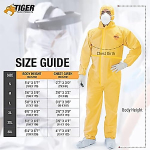 Tiger Tough Chemical Protection Coveralls for Men - Hazmat Suits with Hood & Zipper – Durable Yellow Chemical Suit for Industrial Use, Large