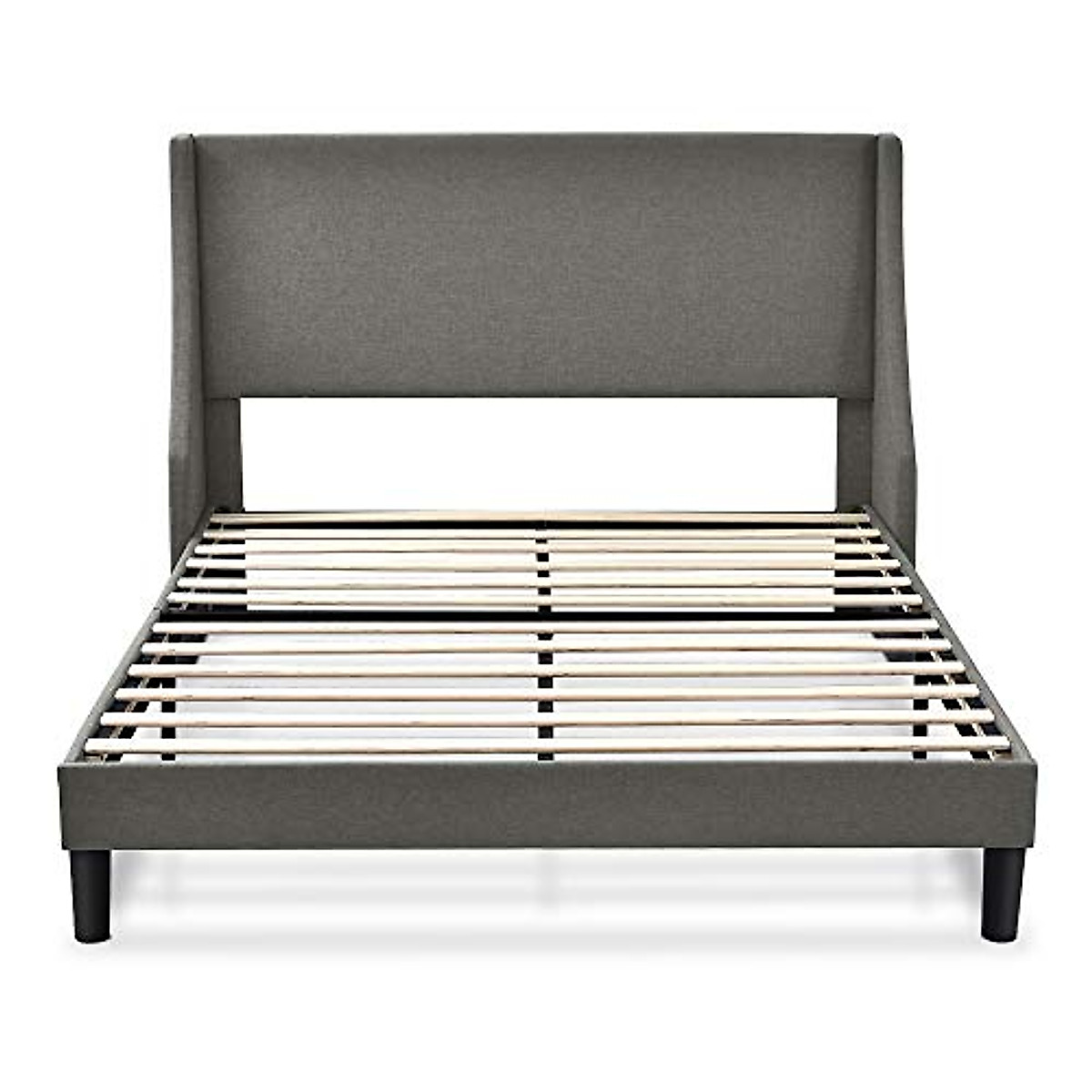 Hoomic Queen Size Bed Frame, Modern Fabric Upholstered Wingback Platform Bed with Headboard, Strong Wood Slats Support, Mattress Foundation, No Box Spring Needed, Easy Assembly, Light Grey