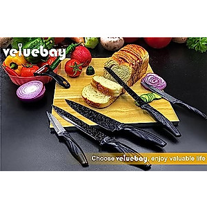 veluebay Kitchen Knife Set, Professional Stainless Steel Chef Knives with Ceramic Peeler and Gift Box, Black Cooking Knives for Slicing, Bread, Utility, Paring (6 Pcs)