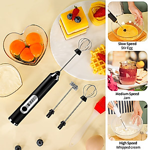 Milk Frother Handheld USB Rechargeable Milk Foam Maker with 2 Stainless Whisks Electric Mini Mixer 3 Speeds Adjustable for Coffee, Latte, Cappuccino, Matcha, Hot Chocolate, Egg, Black