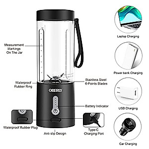 Blend Portable Blender Jet for Shakes and Smoothies, OBERLY Personal Travel Blender for Protein with 4000mAh USB Rechargeable Battery, Crush Ice, Frozen Fruit and Drinks, 18 oz Mini Travel Cup