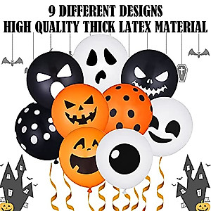 90 Pieces Halloween Balloons 12 Inches Halloween Pink Orange Black White Latex Balloons Skull, Bats, Boo Ghost Latex Balloons for Halloween Party Decoration Supplies (Classic Style)