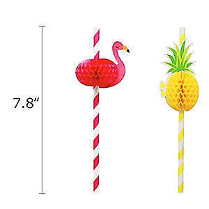 Flamingo Pineapple Honeycomb Ball Paper Straws 3D Decoration Striped Straw for Birthday Baby Shower Theme Party Table Decor 50PCS