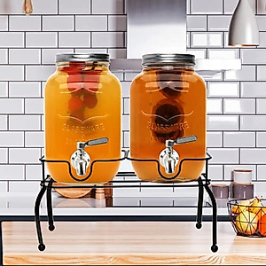 Accguan 1-Gallon Drink Dispenser,Glass Water Dispenser with Tin Lid and Stainless steel faucet,Black Iron Frame,Mason Drink Dispenser for Parties, Picnics, Barbecues and Daily,2 pack