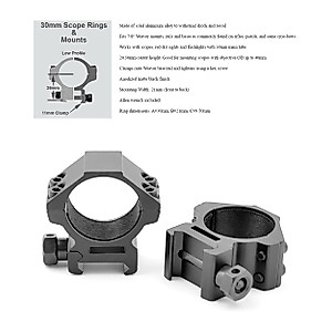 GOTICAL Ruger 10/22 Weaver and 3/8" Dovetail Mount Dovetail Predrilled Receiver Rail Mount Adapter (Black) (Rugar Rail with 30 mm Low Profile Rings)