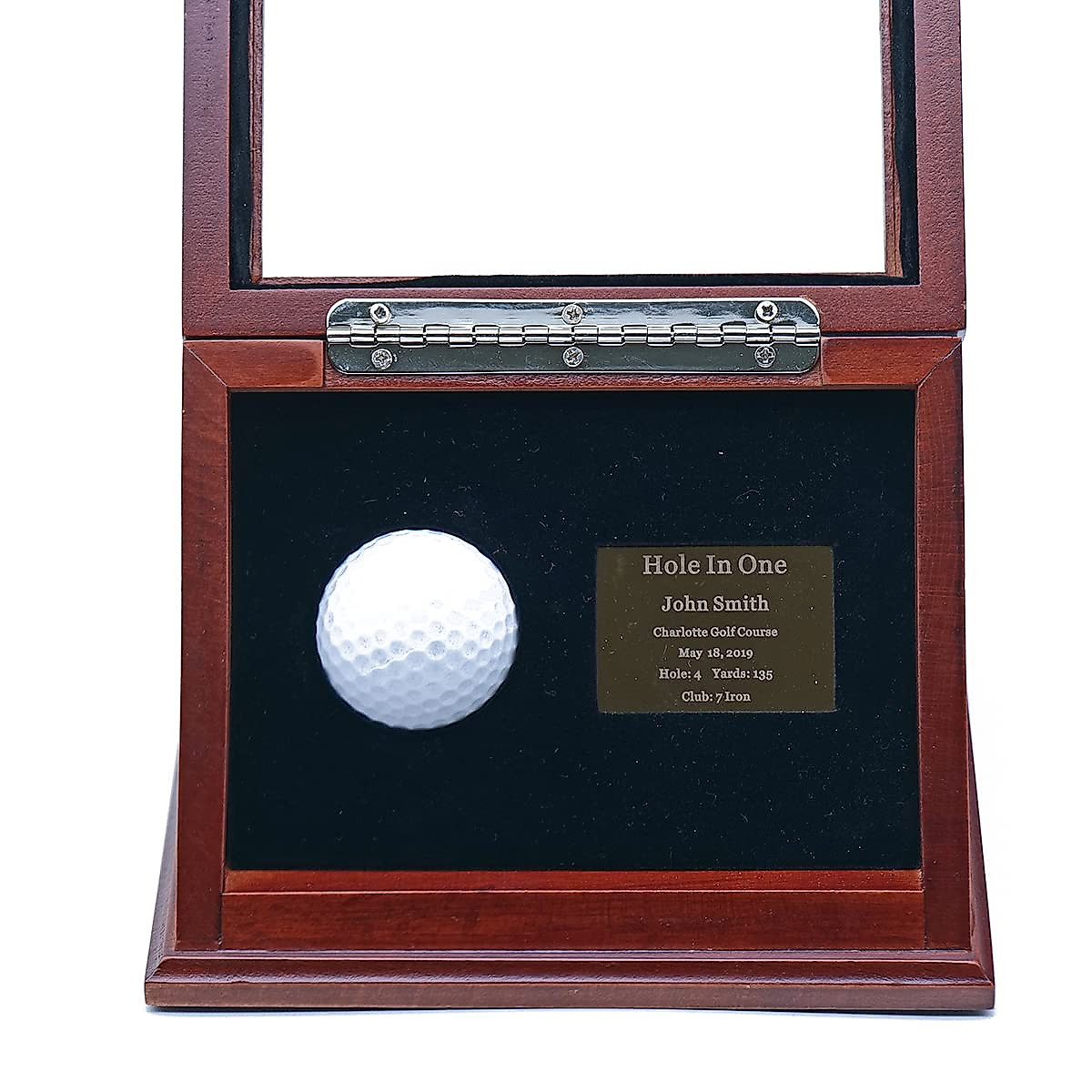 Show Box in One Golf Ball Beech Wood Display Case Box Shadow Box with Glass Window Free Customized Plaque Engraving Brown