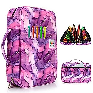 YOUSHARES 300 Slots Colored Pencil Bag - Handy Large Capacity Oxford Multi-Layer Zipper Pencil Bag for Prismacolor Colored Pencils & Gel Pen (Marble Purple)