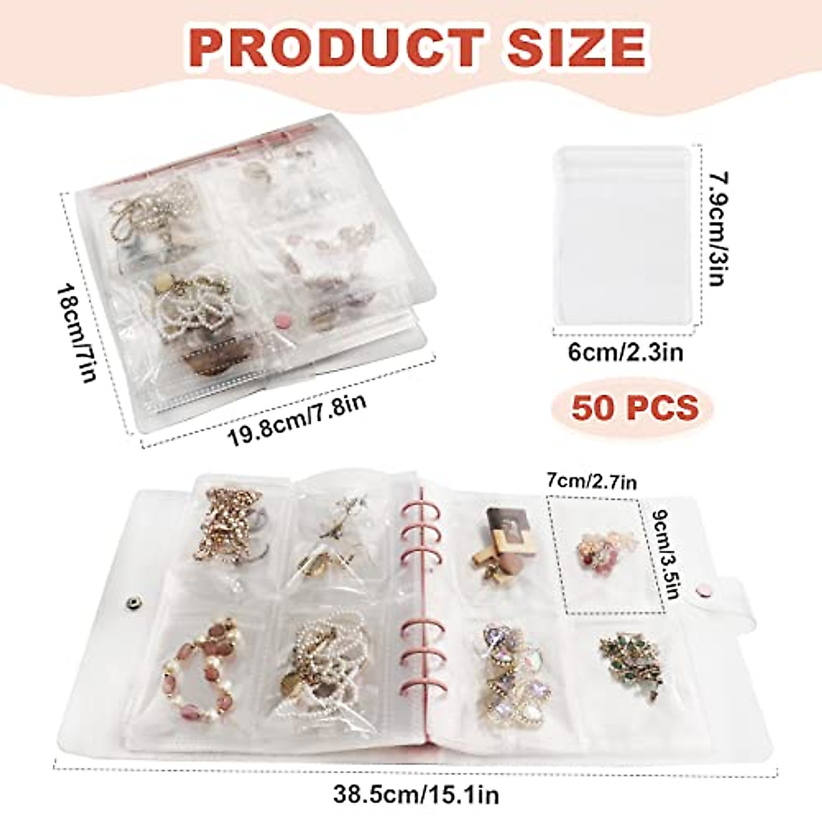 popokk Transparent Jewelry Storage Book,Portable Travel Jewelry Earring Organizer Storage Book Bag,Updated 160 Grids Jewelry Storage Album with 50 Zipper Bag,for Necklace,Bracelets,Rings and Earrings