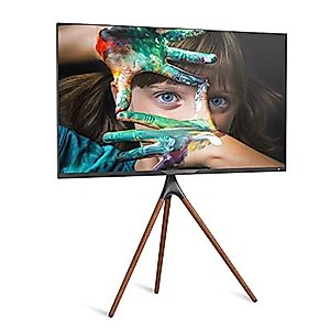 Promounts Modern Wood TV Easel Stand with 180° Swivel for 47-70 inch LCD, LED, Plasma OLED Screens. Corner TV Stand, Universal TV Stand for Curved and Flat Televisions
