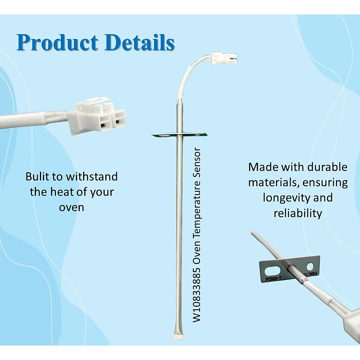 Whirlpool W10833885, W10586204 Replacement Range Oven Temperature Sensor 12 Month Warranty