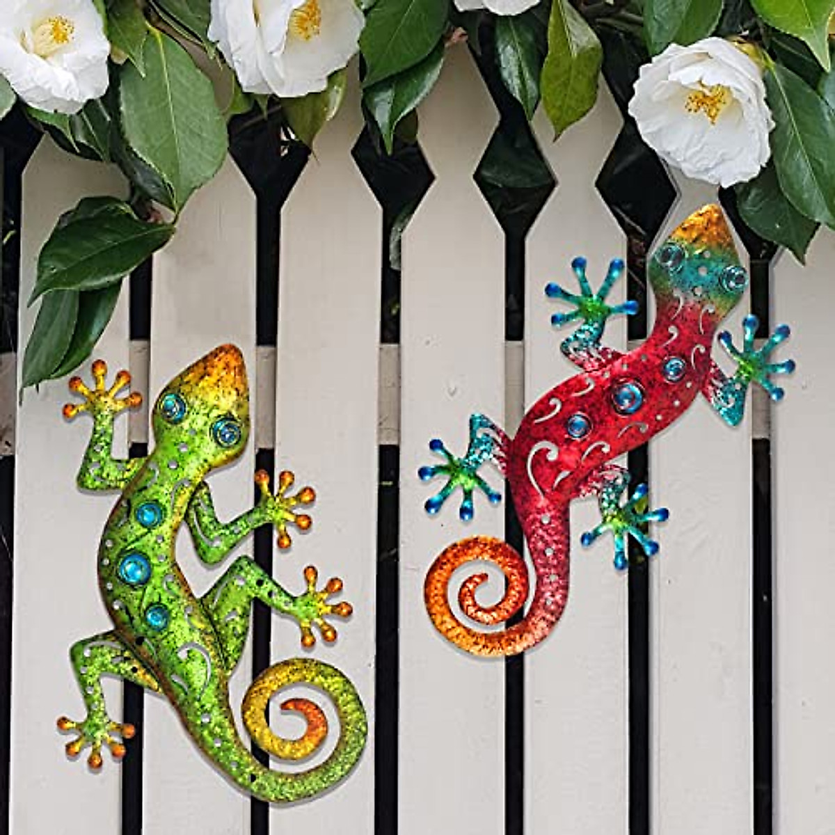 wotieuns Metal Gecko Wall Art Metal Lizard Outdoor Wall Decor Suitable for Yard Fence Patio Garden Decor Set of 2
