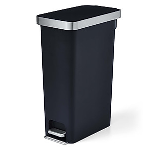 10.5 Gallon Trash Can, Plastic Slim Step On Kitchen Trash Can, Black