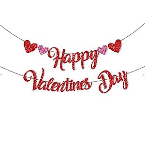 Happy Valentines Day Party Decorations Banner, Simple and lovely Red Wedding Anniversary Decoration