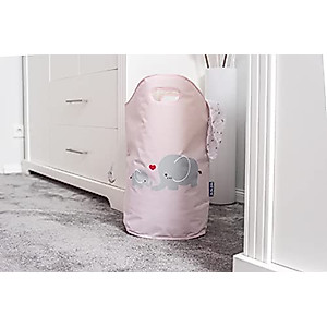 WENKO Kids Laundry Hamper, Baby Hamper for Nursery, Baby Basket for Dirty Clothes, Elephant Nursery Hamper, Toy Basket with Handles, Pink Laundry Bin, 15.7 x 20.5 x 7.9 inch