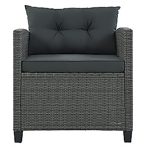 DHPM 6 Pieces Patio PE Wicker Furniture Set Outdoor Brown Rattan Sectional Conversation Sofa Chair with Storage Table and Beige Cushions, for Garden, Yard, Deck, Black