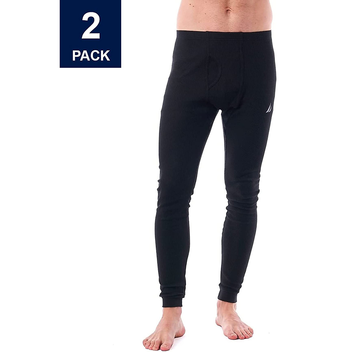 Nautica Men's Base Layer 2 Pair Waffle Thermal Underwear 2-Pack Thermal Pant Set (Black, X-Large)