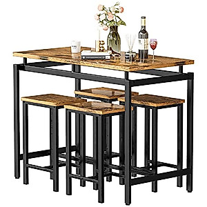 Recaceik Bar Table Set, 5 Pcs Dining Table Set, Modern Kitchen Table and Chairs for 4, Pub Table Set Farmhouse Counter Height Wood Top for Breakfast Living Room Small Space