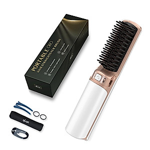 IHHAIR Hot Hair Straightener Brush,Portable Mini Cordless Hair Straightener with Travel Size USB Rechargeable 6400MAH,2 in 1 Hot Comb Hair Straightener for Women & Men with Short Hair(White)