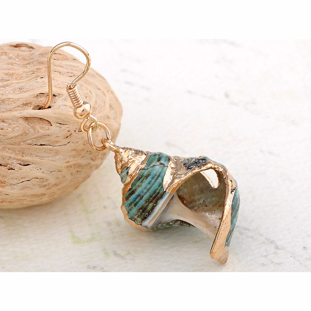 Alilang Womens Multicolor Golden Accent Ocean Seashell Conch Mermaid Sea Witch Drop Dangle Earrings, Green