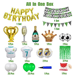 GoGoGoodie Real Madrid CF Birthday Decorations,Soccer Theme Balloons Set La Liga League Celebration Party Supplies for Soccer Fans Best Gift