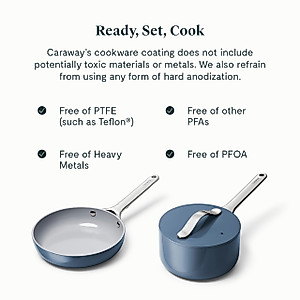 Caraway Mini Duo - Non-Stick Ceramic Mini Fry Pan (1.05 qt, 8") & Mini Sauce Pan (1.75 qt) - Non Toxic, PTFE & PFOA Free - Oven Safe & Stovetop Agnostic (Gas, Electric & Induction) - Navy