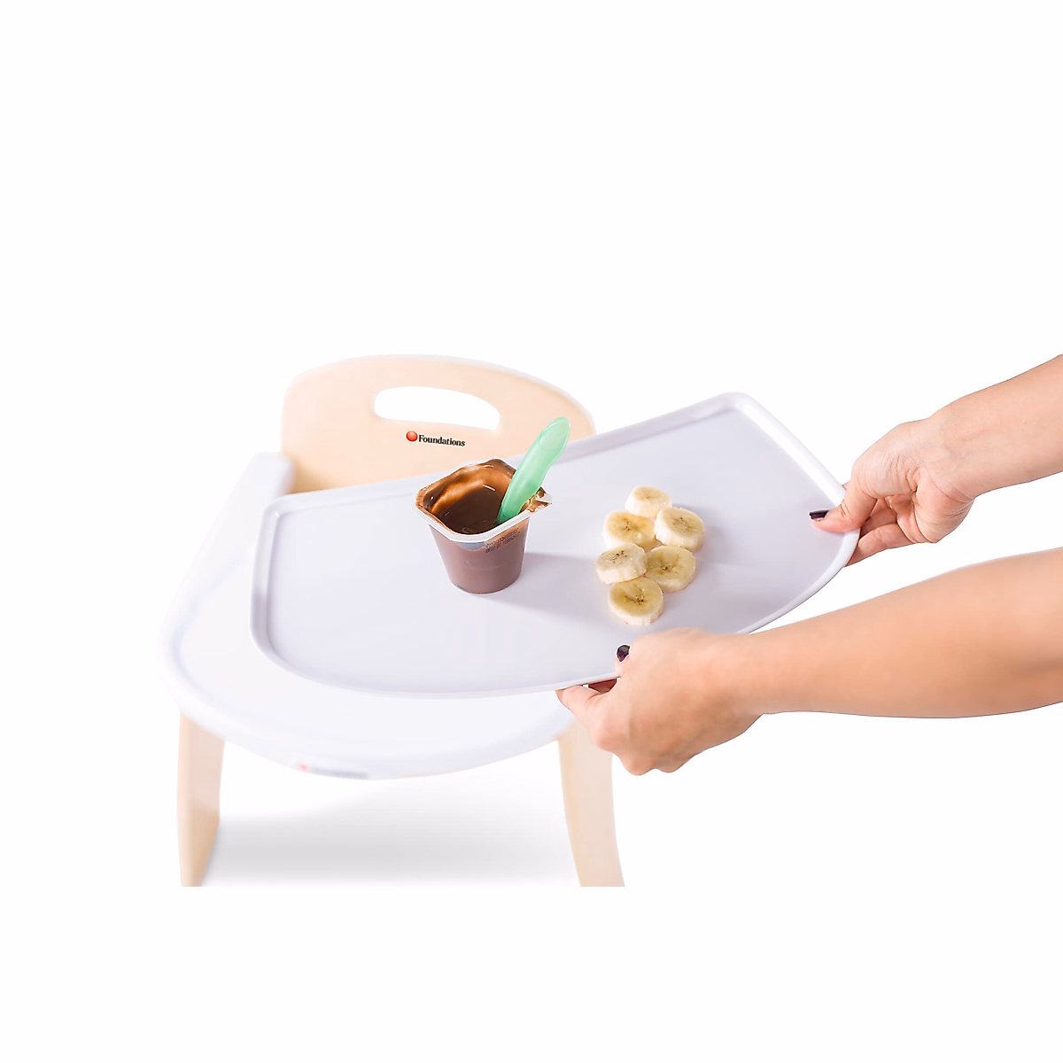 Foundations Easy Serve 11" Wood Feeding Chair for Toddlers, Adjustable Harness, Removable Dishwasher Safe Tray, “No Tip” Base, Baltic Birch Plywood