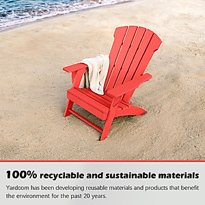 YARDCOM Adirondack Chair, 110°Ergonomics Plastic Extra Tall Adirondack Chairs, HDPE All-Weather Plastic Patio Outdoor Chair, High Foamed Polyethylene Fire Pit Chair(Red)