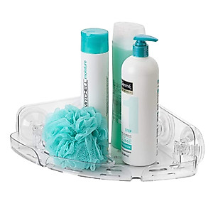 RoomForLife - Clear Corner Shelf- 10 by 3 by 3 - Suction and Adhesive Attachment - Bathroom - Garage - Kitchen - Plant Shelf