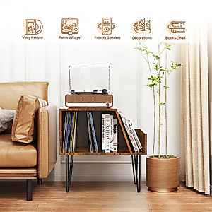 Record Player Stand,Vinyl Record Storage Cabinet,Turntable Stand with Multi-Compartment Design,Record Player Stand with Vinyl Storage Holds Up to 100 Albums (Light Brown)