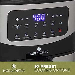Paula Deen Stainless Steel 10 QT Digital Air Fryer (1700 Watts), LED Display, 10 Preset Cooking Functions, Ceramic Non-Stick Coating, Auto Shut-Off, 50 Recipes (Stainless Steel)