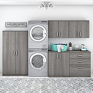 Bush Business Furniture Universal 5 Piece Modular Laundry Room Storage Set with Floor and Wall Cabinets, Platinum Gray