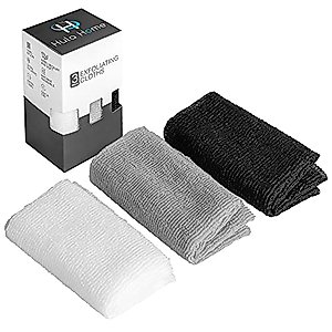 Soft, Medium & Hard (3pc) Exfoliating Washcloth Variety Pack (11.8" X 35.4") Body Wash Nylon Scrub Cloth Back Scrubber Sponge Towel Weave for Bath Shower Beauty Skin Washcloth for Women & Men