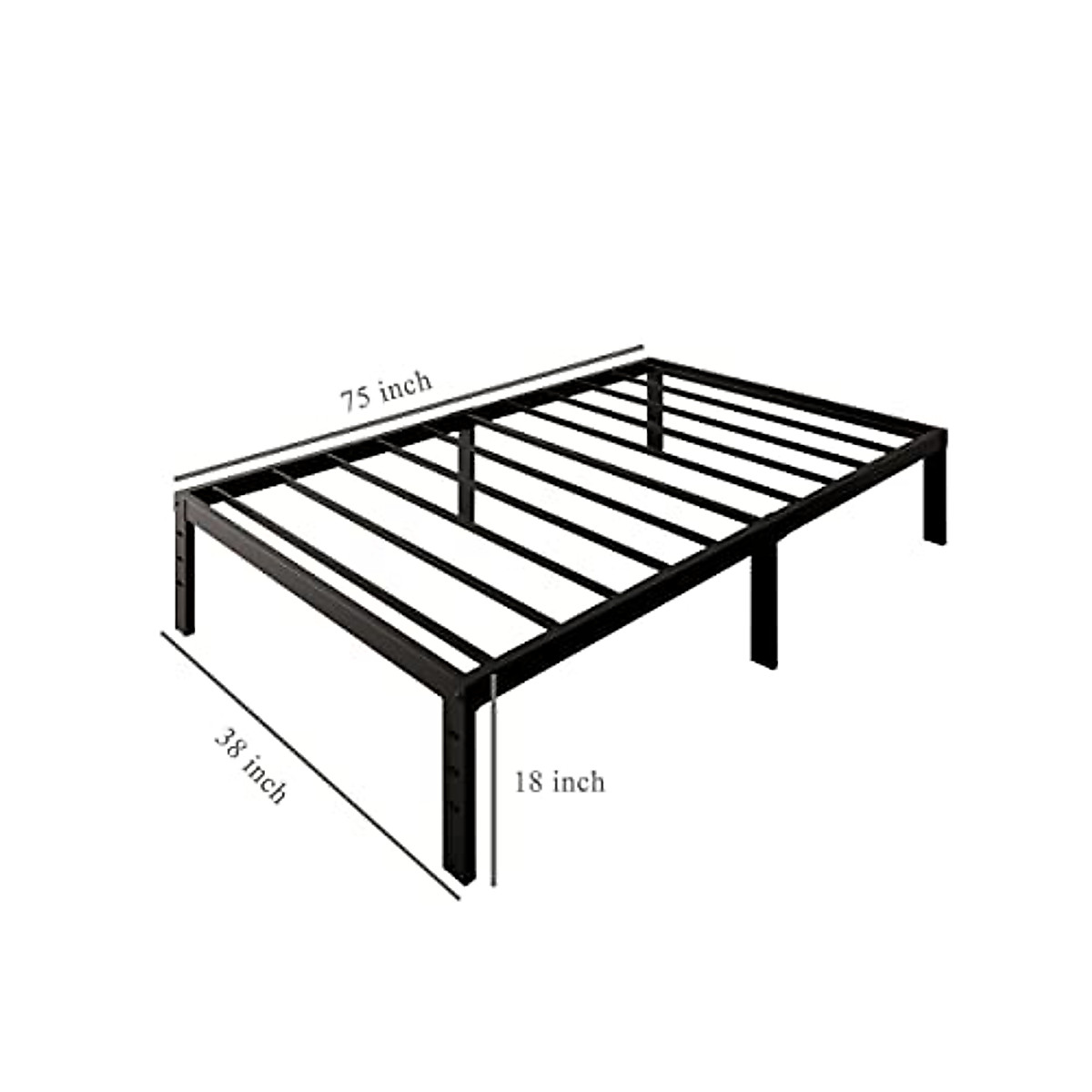 Mavesmog Twin Size Bed Frame,18 inch High Metal Platform，3500lbs Heavy Duty Base Bed,No Box Spring Needed,Sturdy Steel Slat Support Foundation,Non slip,Noise Free,Under Bed Storage,Easy Assembly,Black