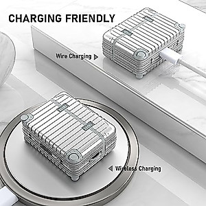 Airpods Pro 2nd/1st Generation Case Cover (2022/2019) with Keychain,V-MORO Cute Suitcase Earphone Protective Case for Apple Airpods Pro 2 Men Women-Silver
