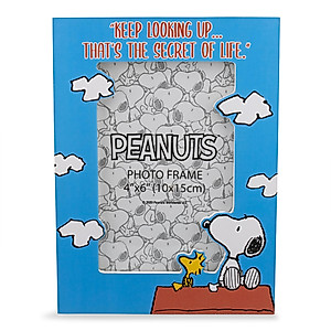 Silver Buffalo Peanuts Snoopy Woodstock Keep Looking Up Photo Picture Frame, Blue, 4 x 6 Inches