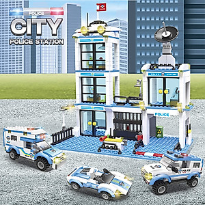 Liberty Imports 736 Pieces City Police Station & Car Building Blocks Set, with 3 Police Cars Toy, Cop Patrol Car, Prison Car, Construction Toy Building Bricks Kit, Gift for Boys Girls 6-12