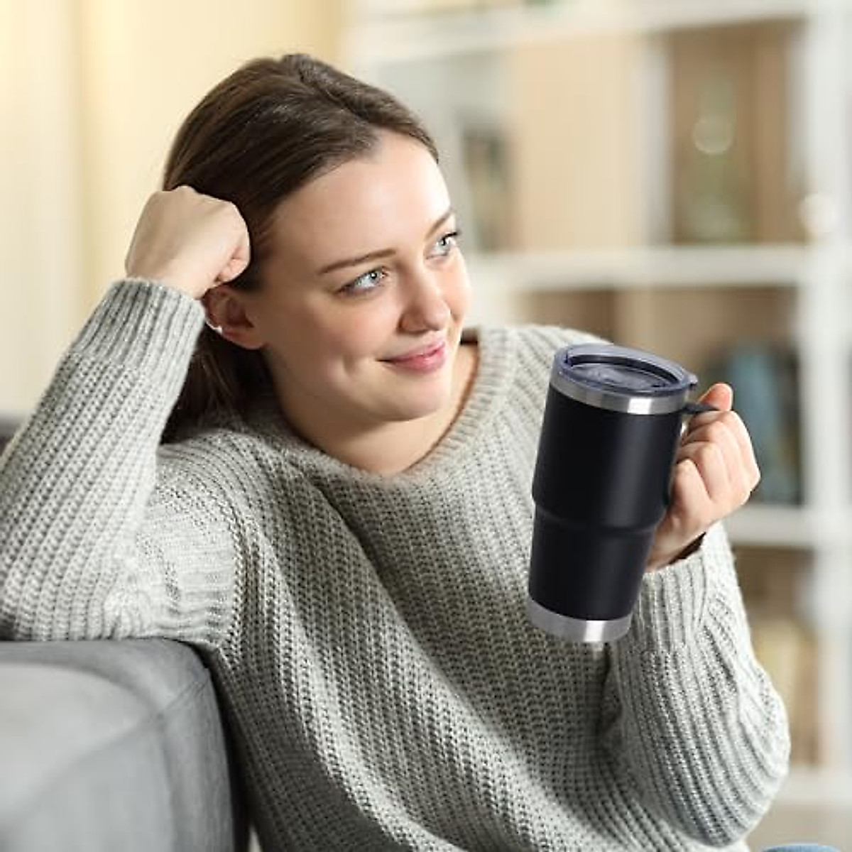 HASLE OUTFITTERS 20oz Tumbler with Lid, Stainless Steel Tumbler with Handle, Metal Insulated Travel Coffee Mug with Handle, Double Wall Vacuum Spill Proof Tumbler Cup, Black 1 Pack