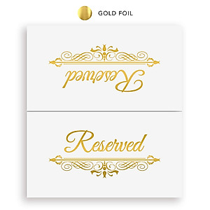 Reserved Table Sign For Wedding Gold Foil, 20 pack Table Tent, Place Cards Hot Stamping Press Double Sides (Place Card Reserved Gold1)