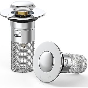Universal Bathroom Sink Stopper, Basin Pop Up Sink Drain Strainer with Removable Filter Basket Hair Catcher, Anti Clogging Bathtub Drain Stopper for 1.34''-1.57'' Drain, Brass Core, Anti-Odor