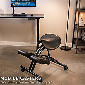 VIVO Saddle Seat Kneeling Chair with Wheels, Adjustable Ergonomic Stool for Home and Office, Mobile Angled Posture Seat, Steel Frame, Black Padding, CHAIR-K07SD