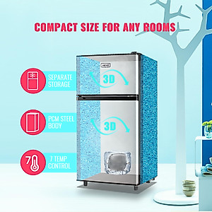 WANAI Small Refrigerator with Freezer 3.5 Cu.Ft Mini Fridge with Freezer on Top Double Door Small Fridge for Bedroom Dorm Room College Office Silver